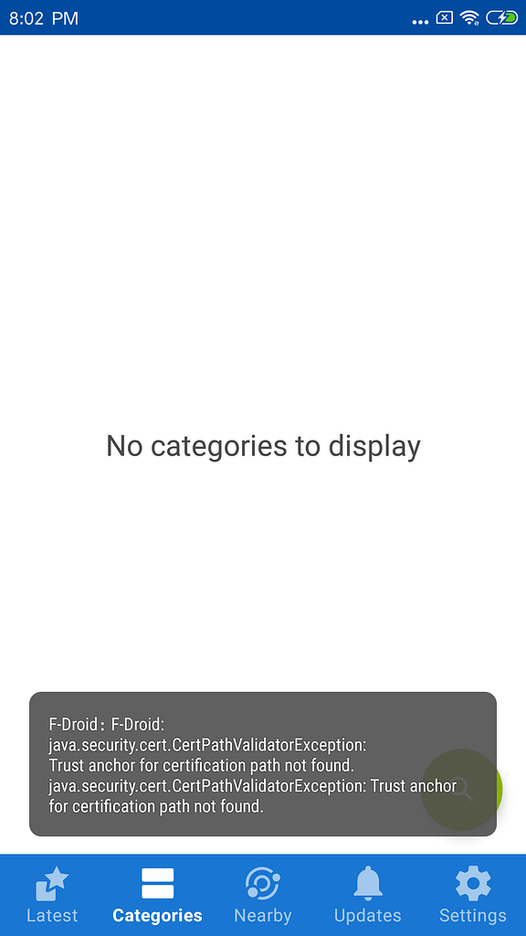 Error on an old phone, can't get the list of apps, likely a certification issue. How to solve ...