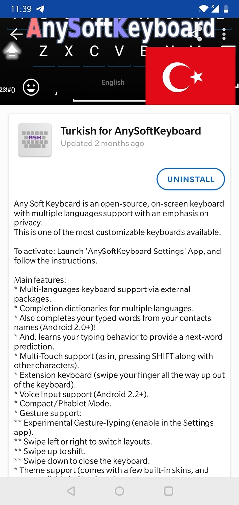 The AnySoftKeyboard app is named "Turkish for AnySoftKeyboard" - Apps ...
